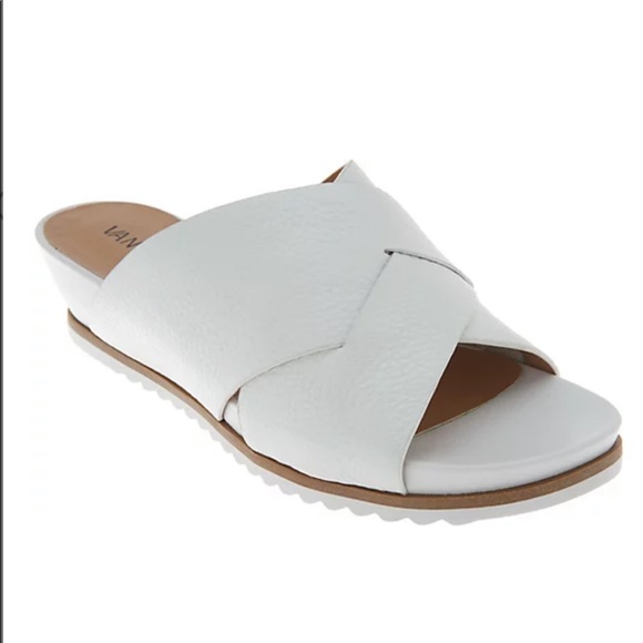 Vaneli | Shoes | Vaneli Leather Cross Band Low Wedge Slides Hilde ...